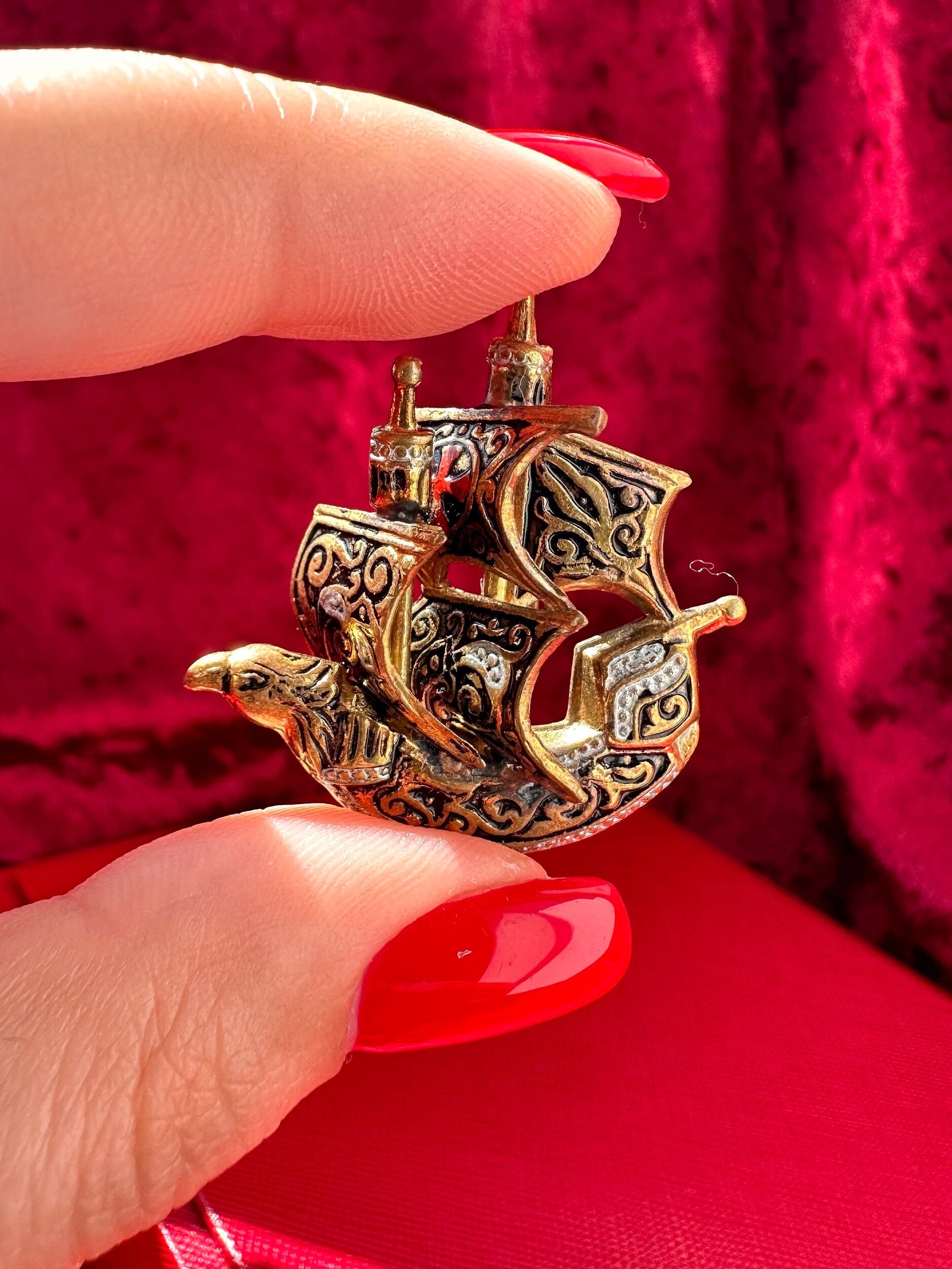 Vintage Damascene Toledo Galleon Ship Brooch, Spanish Damascene ...