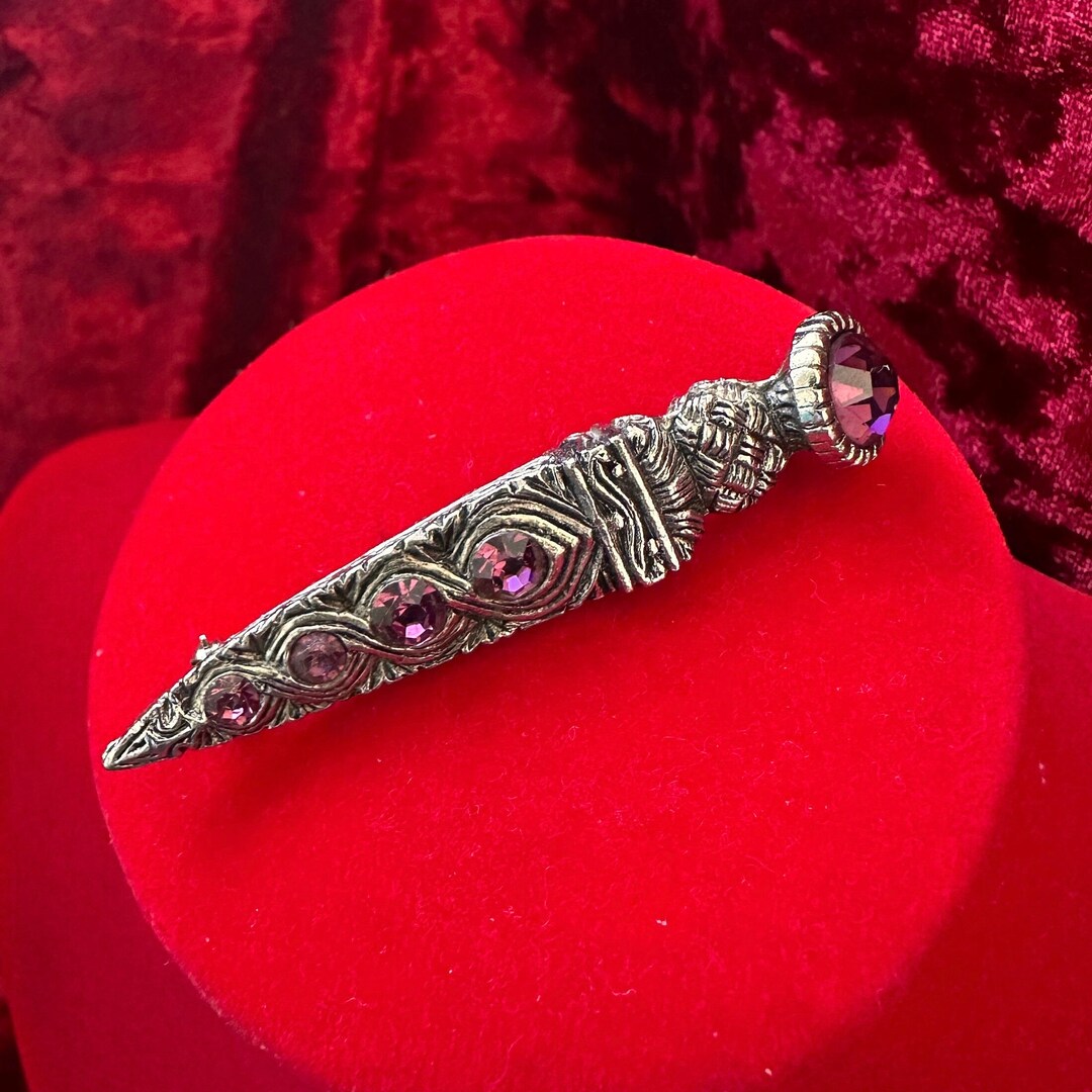 Vintage Scottish Dirk Dagger Kilt Pin Brooch Pewter Celtic With Purple ...