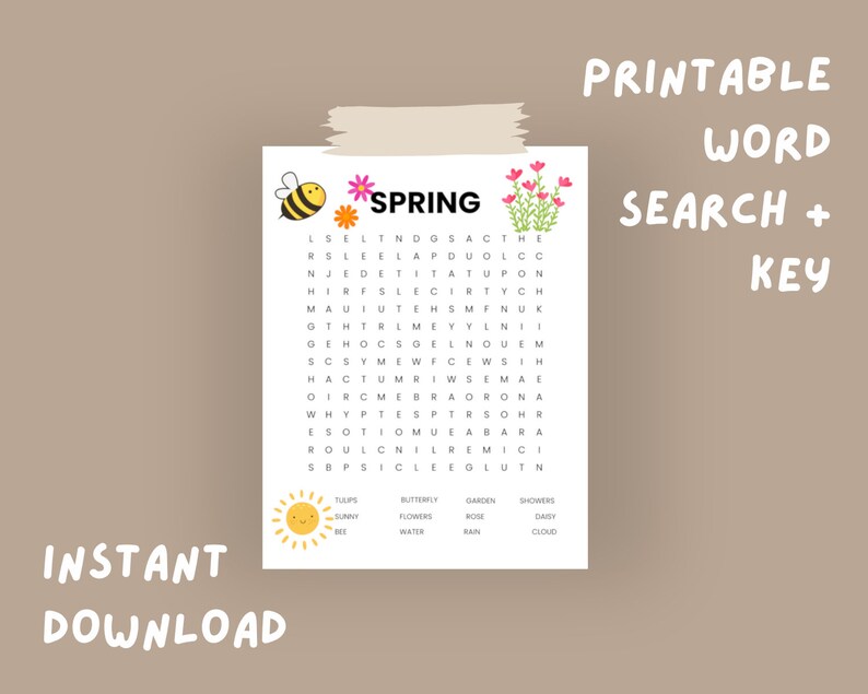 Spring Themed Word Search Printable Digital Download Printable Kids ...