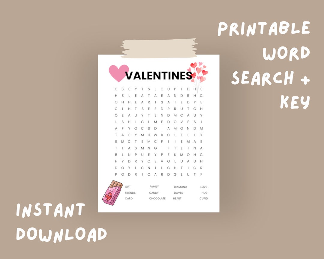 Valentines Themed Word Search Printable Digital Download Printable Kids ...