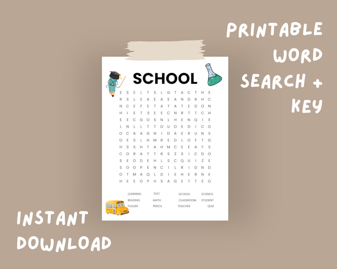School Themed Word Search Printable Digital Download Printable Kids ...