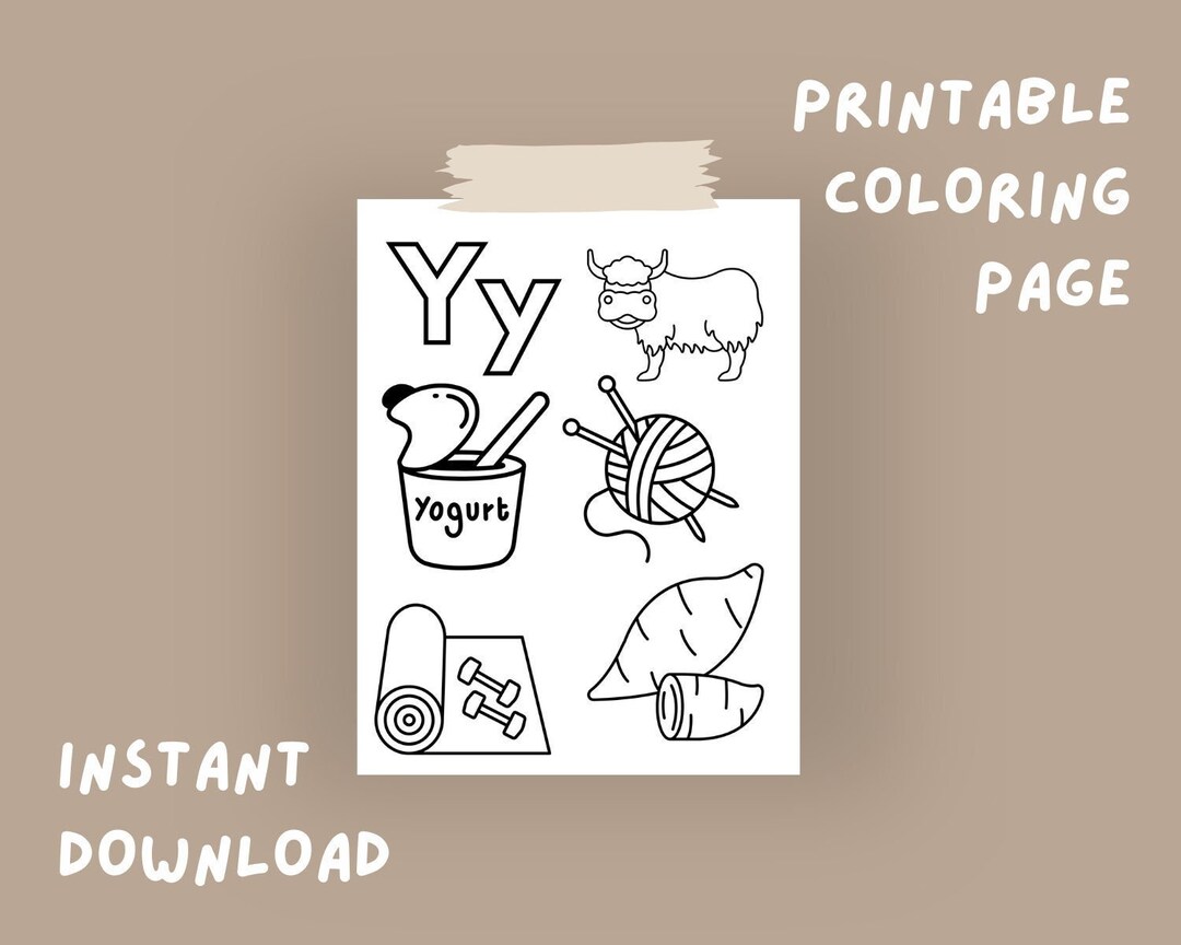 Letter Y Digital Download Coloring Page Printable Kids Coloring Pages ...