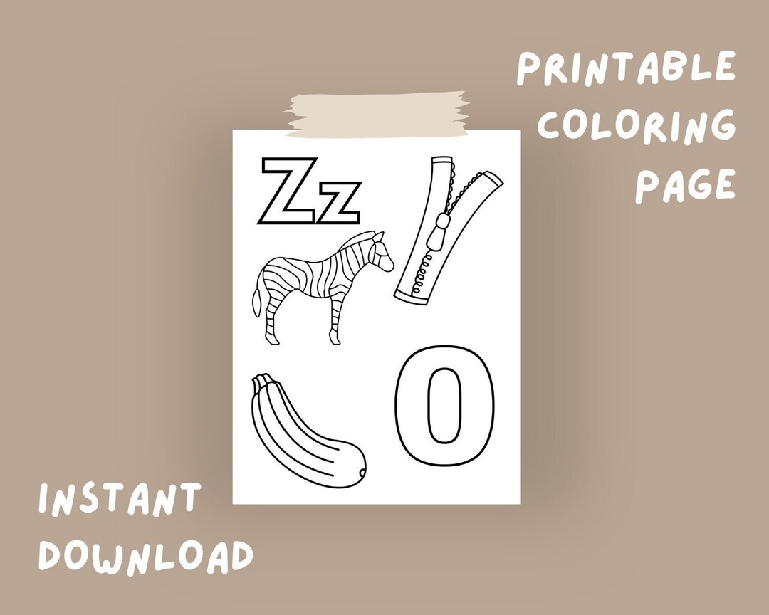 Letter Z Digital Download Coloring Page Printable Kids Coloring Pages ...