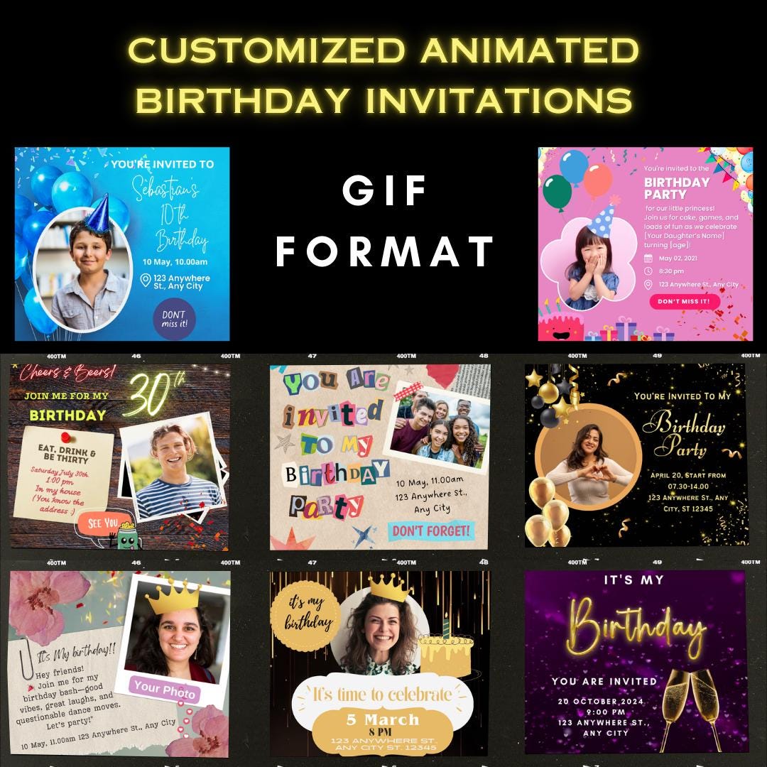 Invitación de cumpleaños personalizada con GIF animado para WhatsApp ...