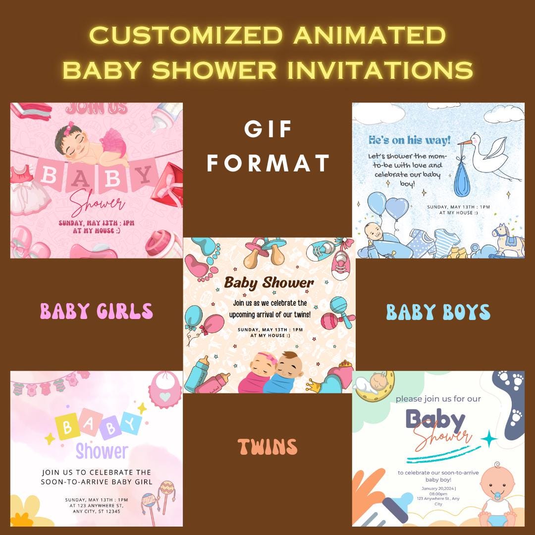 Customized Baby Shower Animated Invitations (GIF) for Girl, Boy, or ...
