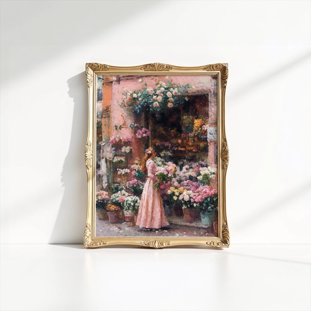 Romantic Flower Shop Print, Blush Pink Floral Wall Art, Feminine ...