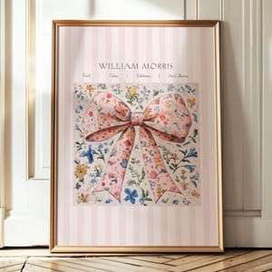 Cute Bow Print With Flowers, English Floral Poster, Pastel Pink Striped ...