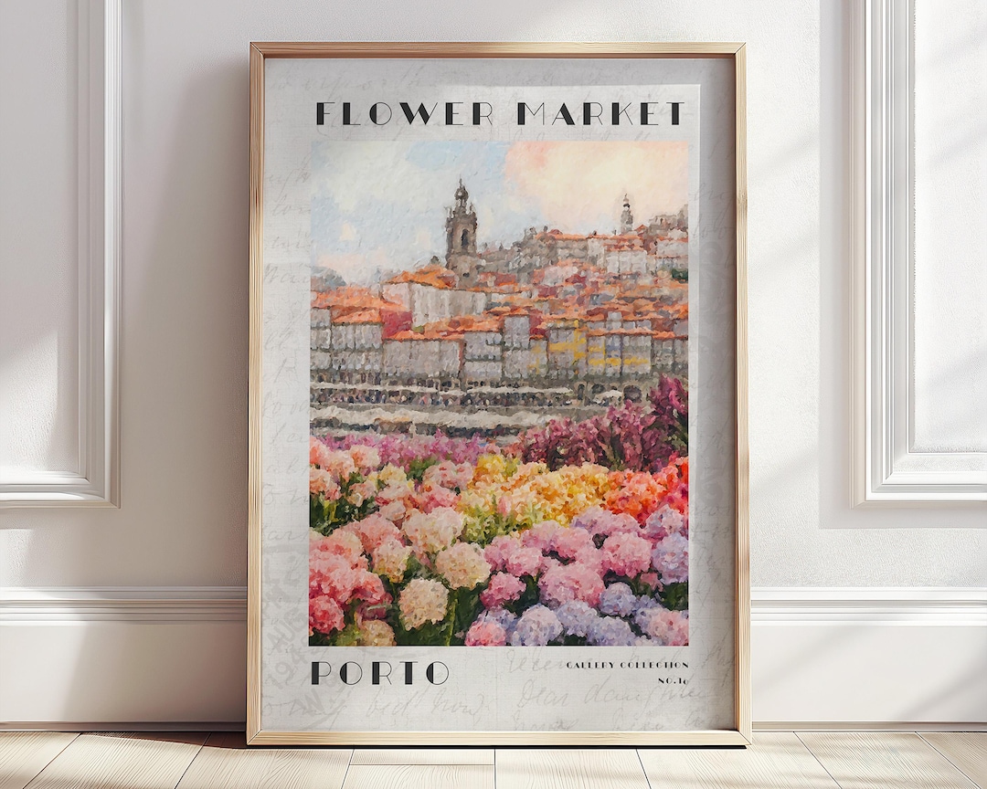 Porto Flower Market Print: Colorful Portugal Cityscape, Retro Travel ...