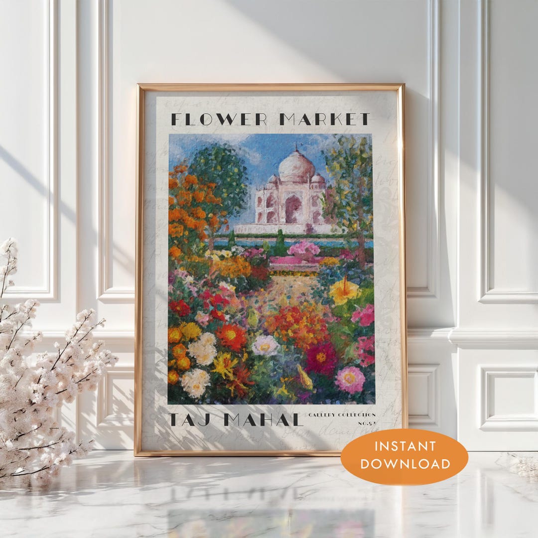Taj Mahal Flower Market Art Print: Eclectic India Travel Poster ...