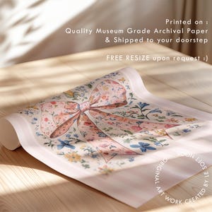 Cute Bow Print With Flowers, English Floral Poster, Pastel Pink Striped ...