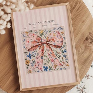 Cute Bow Print With Flowers, English Floral Poster, Pastel Pink Striped ...