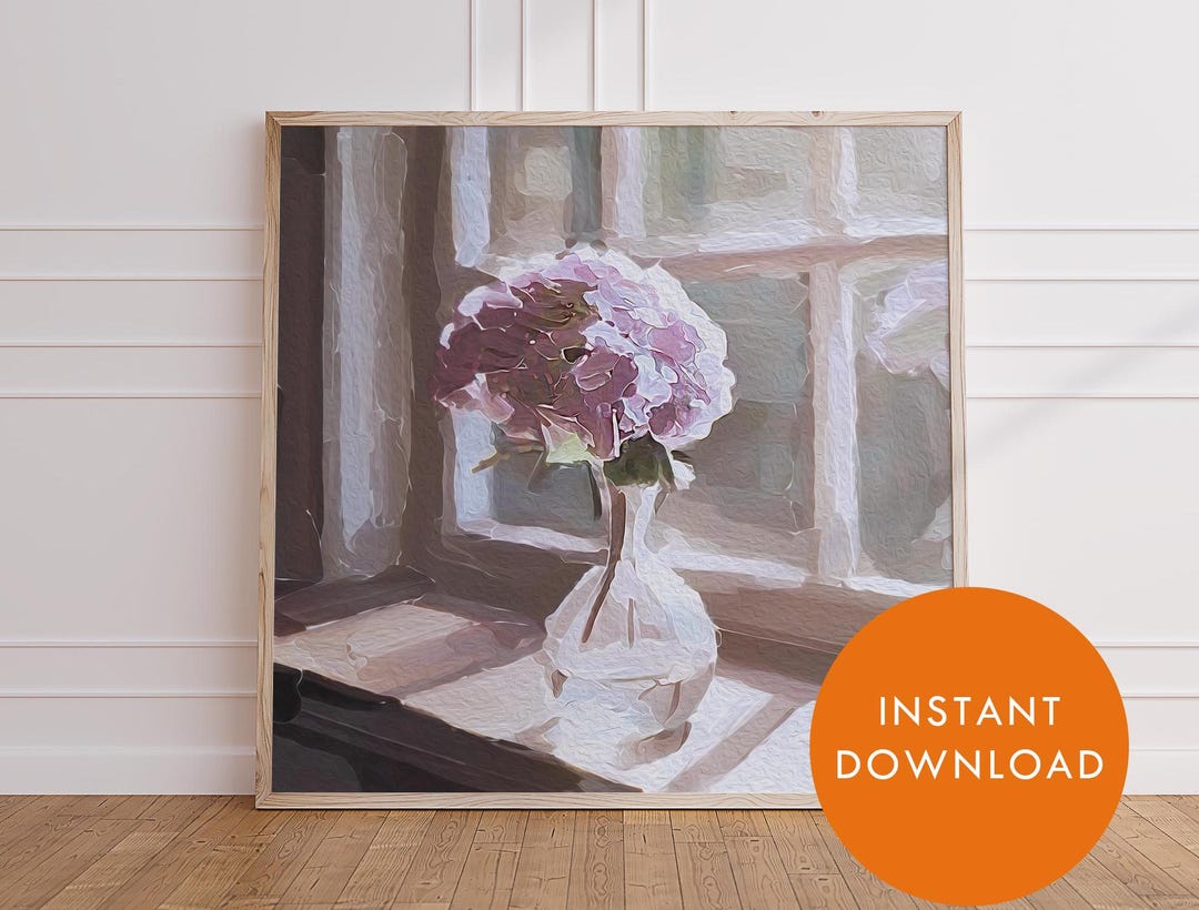 Printable Purple Hydrangea, Window View Wall Art, Minimalist Flower ...