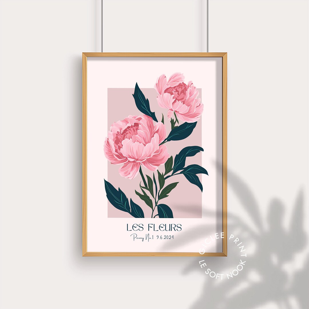 Pink Peony Wall Art, Pastel Flower Poster, Aesthetic Girls Room Decor ...