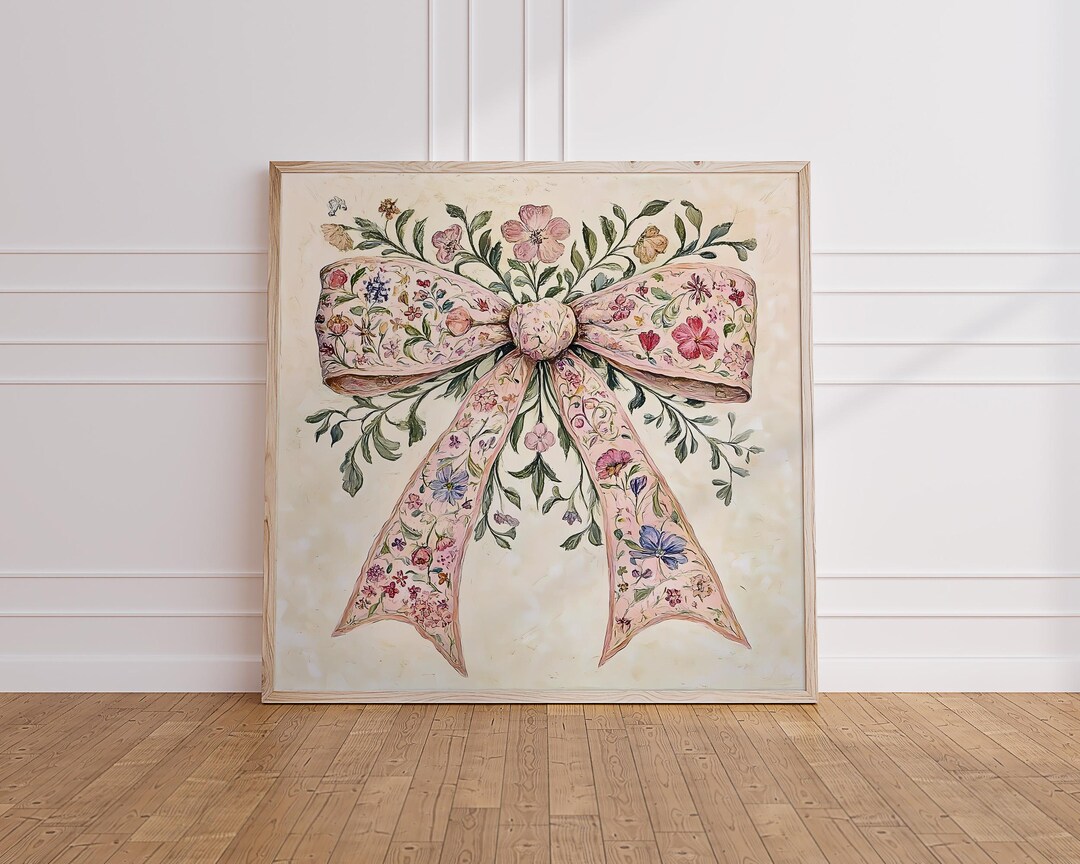 Girly Pink Bow Morris Print, Coquette Room Decor, Aesthetic Vintage ...