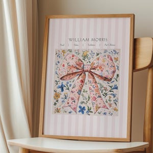 Cute Bow Print With Flowers, English Floral Poster, Pastel Pink Striped ...
