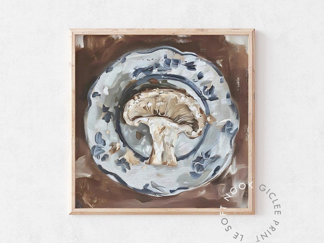 Rustic Mushroom on Chinoiserie Porcelain Wall Art, Abstract Kitchen ...