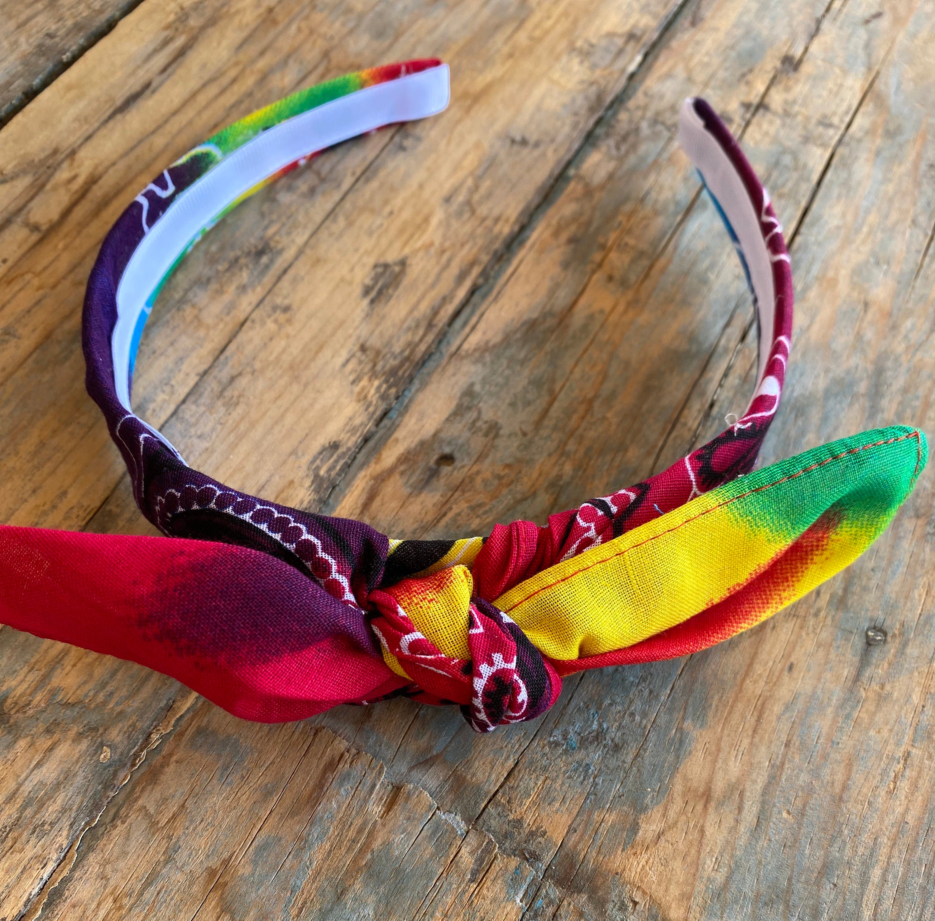 RAINBOW Tie Dyed Bandana Knot Tie Headband Bandanna Head Wrap | Etsy