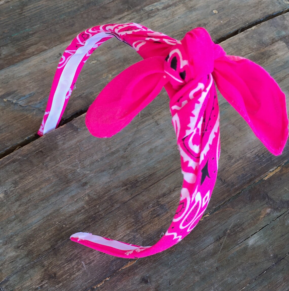 NEON PINK Bandana Knot Headband Tie Headband Bandanna Hairband - Etsy