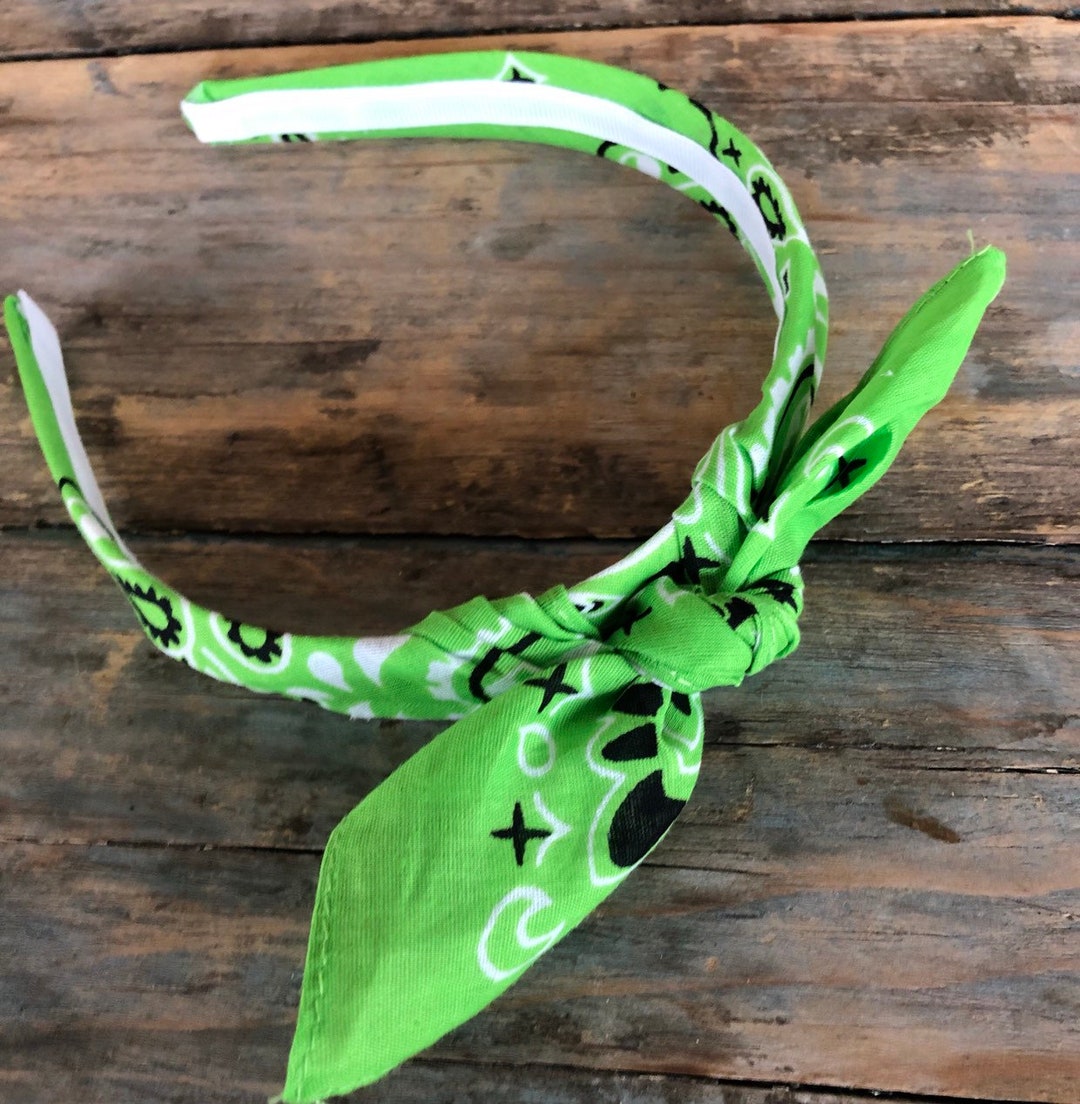 LIME GREEN Bandana Knot Tie Headband, Bandanna Head Wrap, Rock Fashion ...