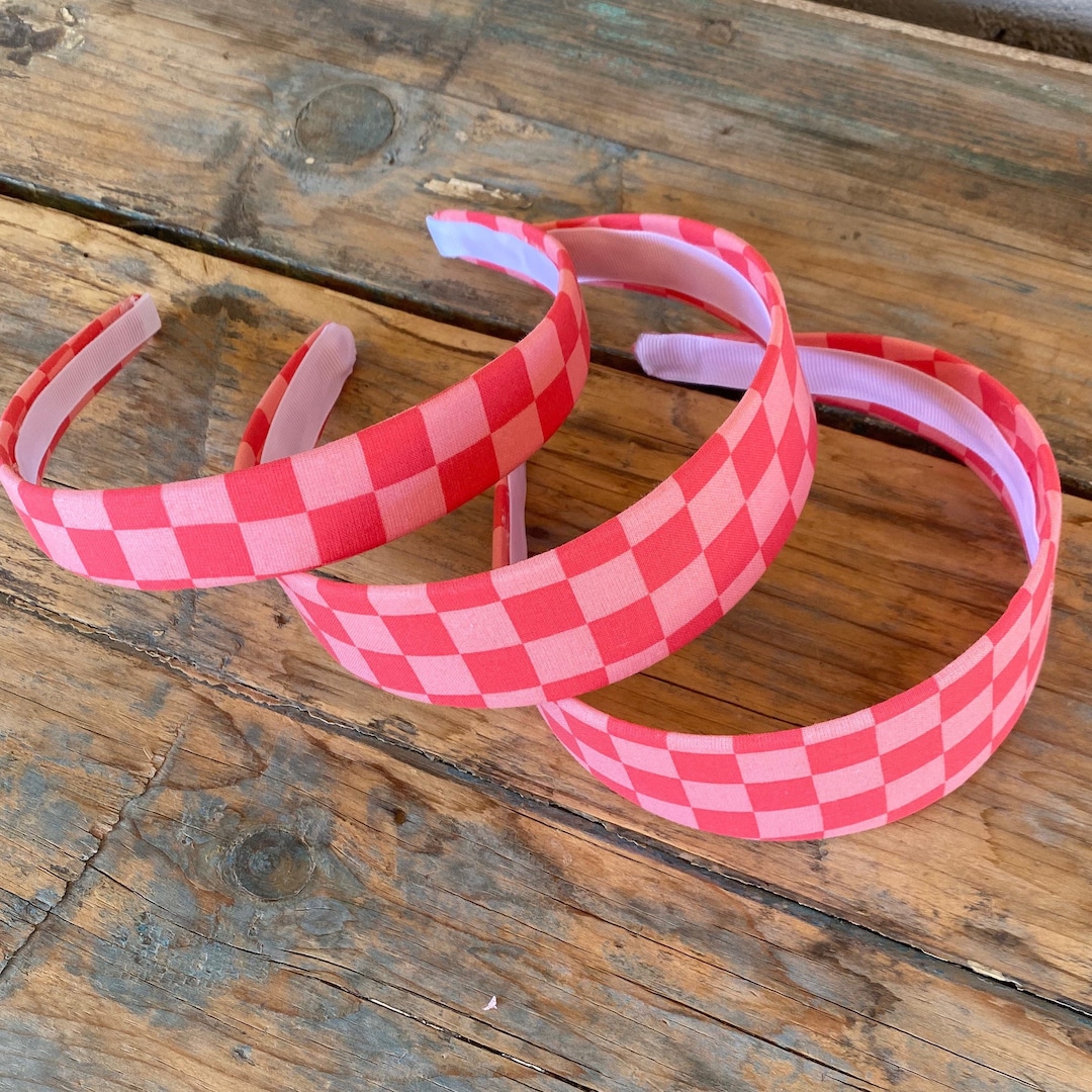 Coral Checkerboard Headband: Handmade Hair Accessory - Etsy
