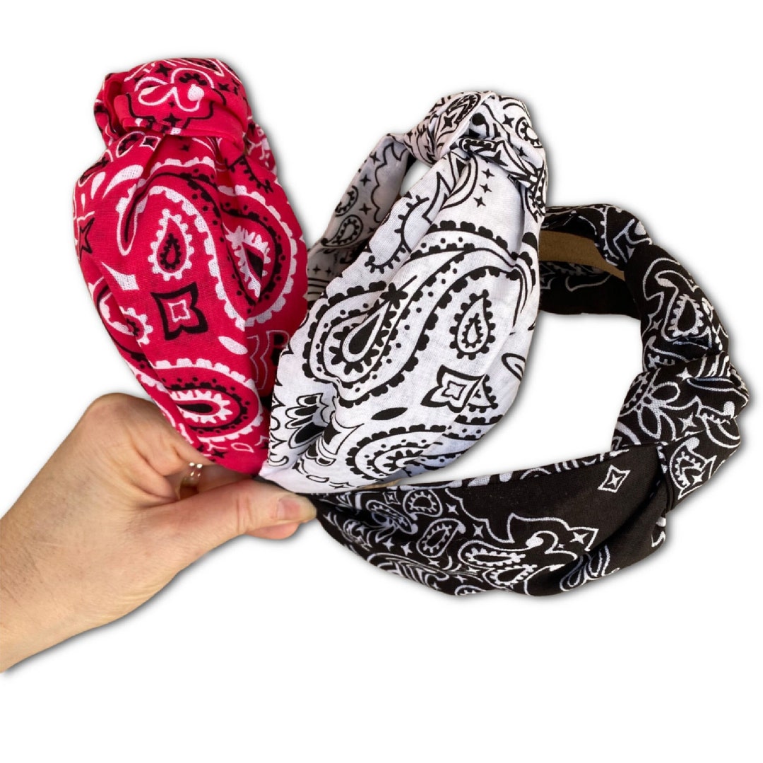 Top Knot Bandana Headband, Bandanna Head Wrap, Rock Fashion Headband ...