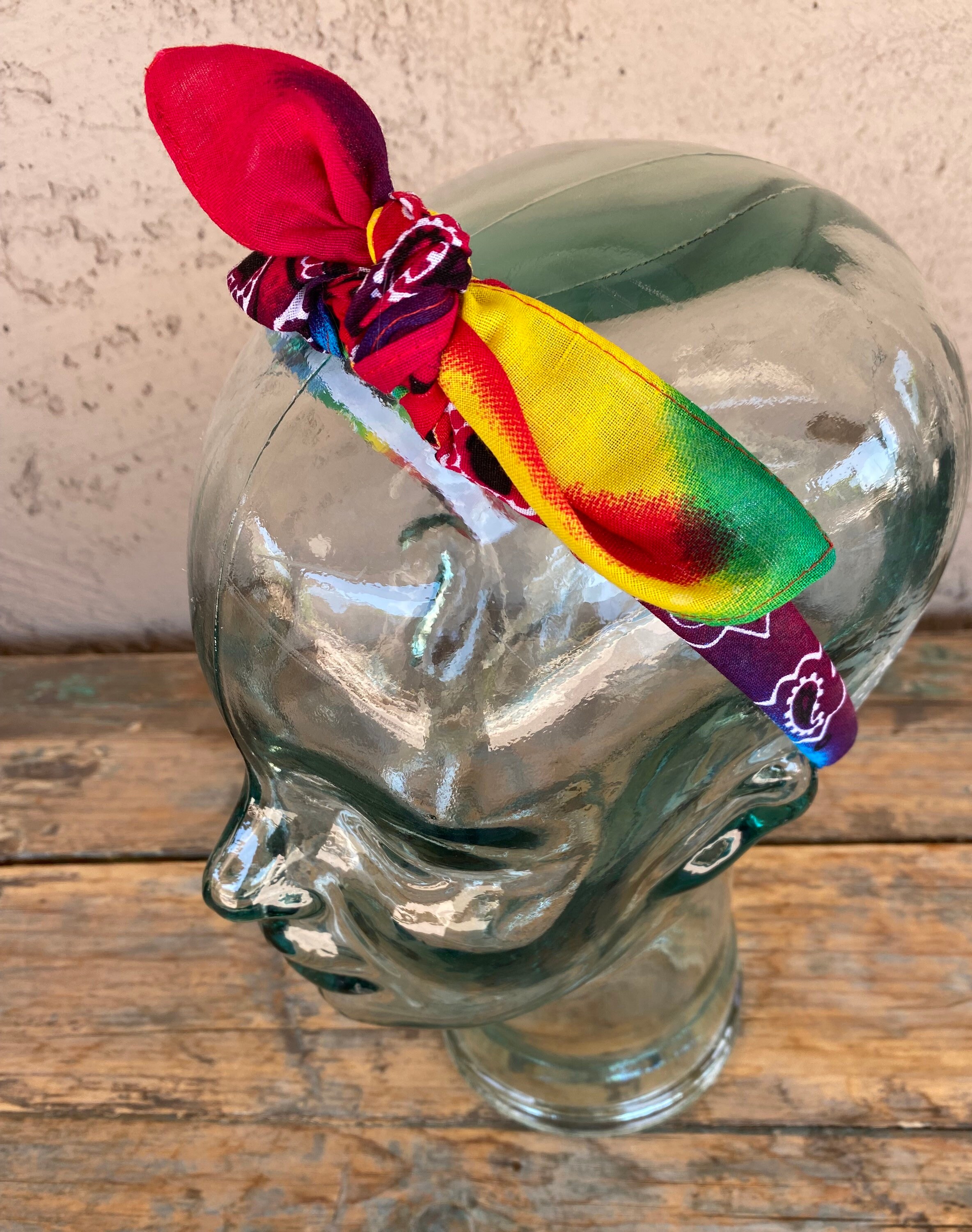 RAINBOW Tie Dyed Bandana Knot Tie Headband Bandanna Head Wrap | Etsy