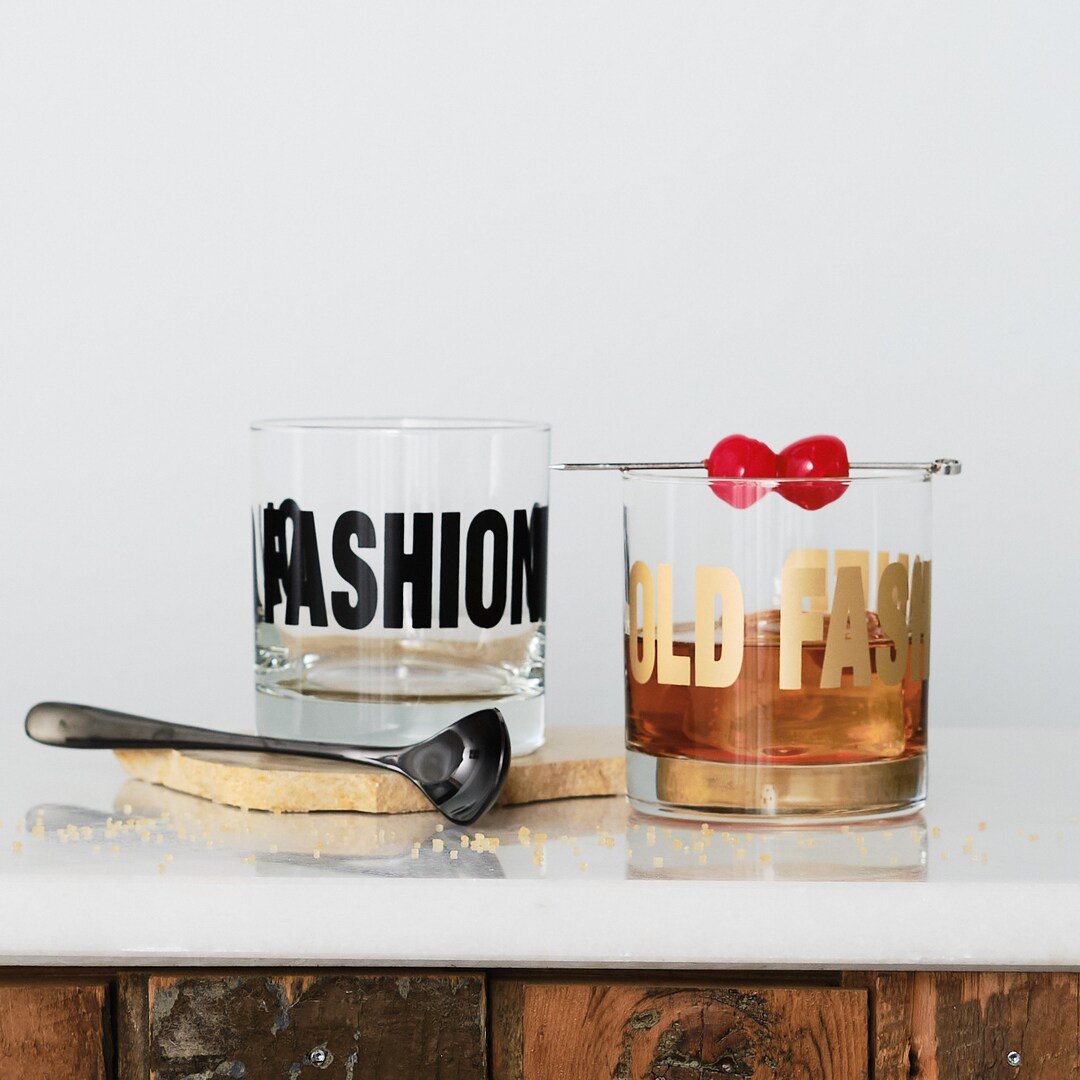 Old Fashioned Typography Rocks Glasses Mixology - SET of 2 - Etsy