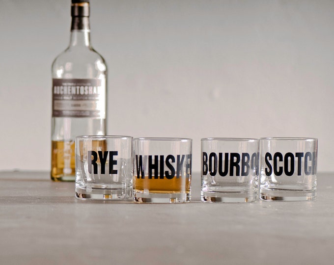 Whiskey, Bourbon, Scotch and Rye - Hand Printed Rocks Glasses - Etsy