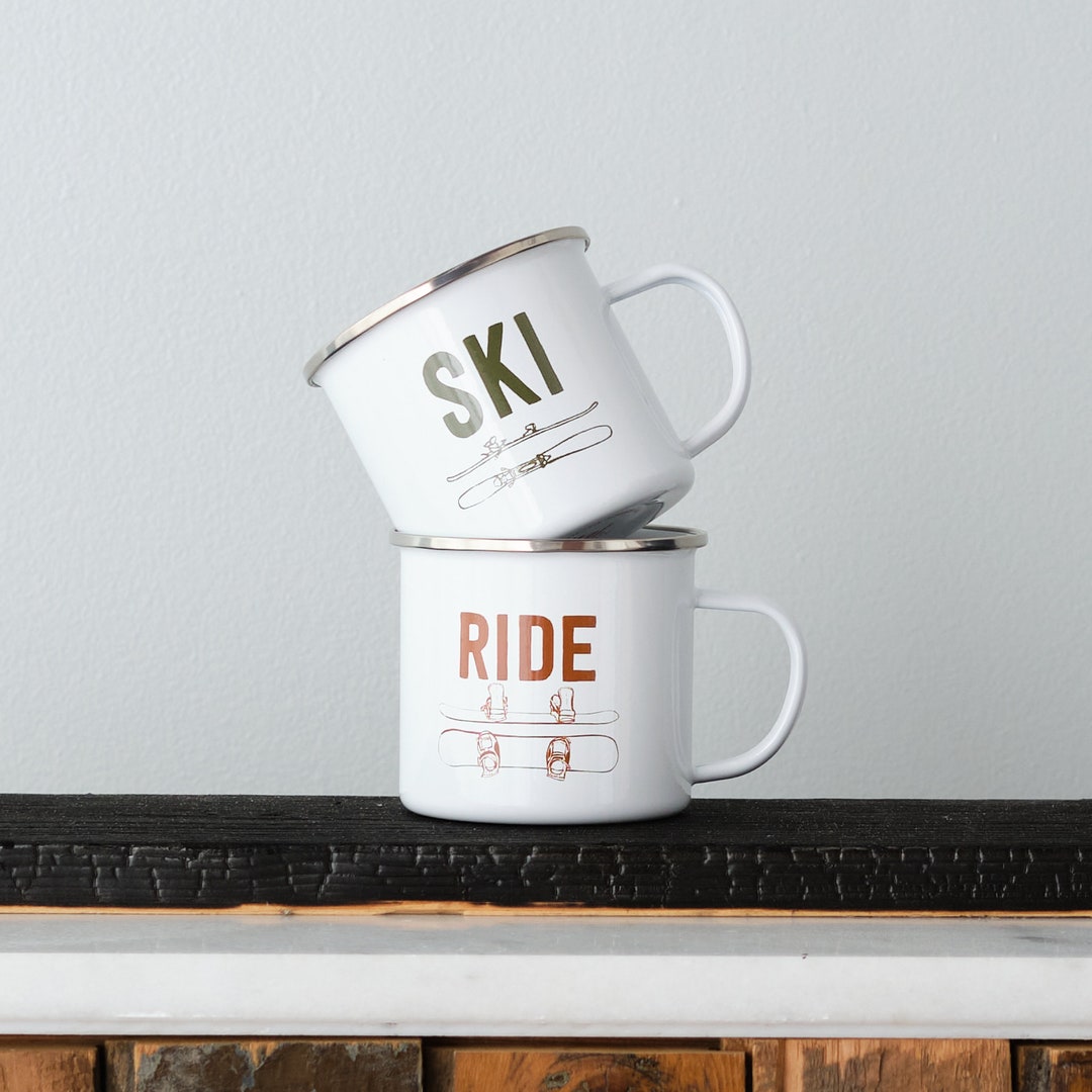 Ski and Ride Printed Skis and Snowboard Enamel Mug, Single Mug - Etsy