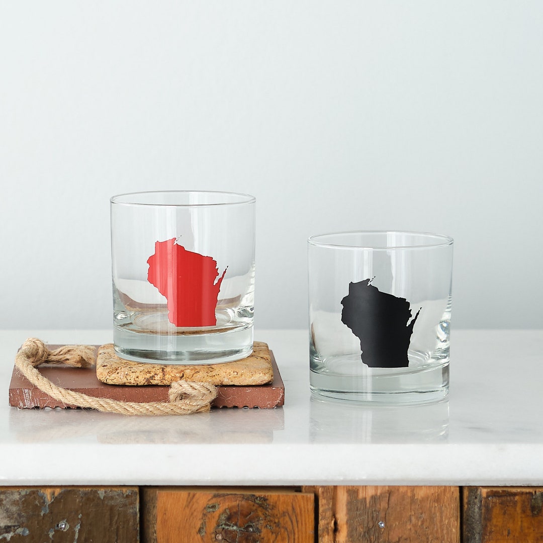USA STATE Silhouette Old Fashioned Glass SET of 2 Hand Printed Colorful ...