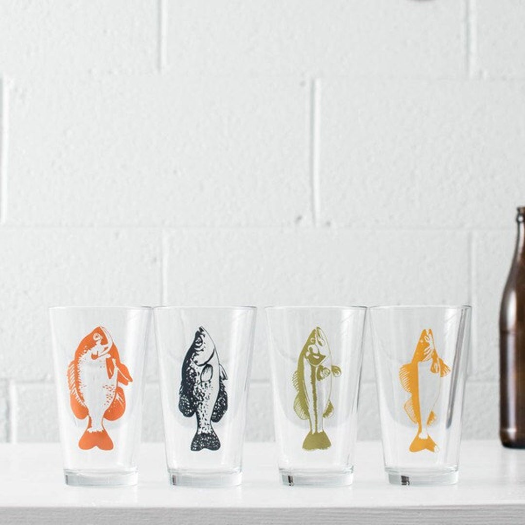 Fish Fry Pint Glassware- SET of 4 Crappie, Sunfish, Walleye, Bass - Etsy