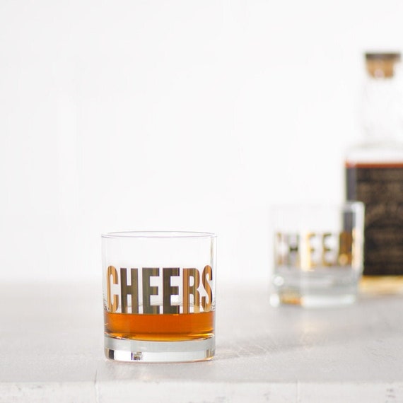 20k Gold Cheers Rocks Glass SET of 2 - Etsy