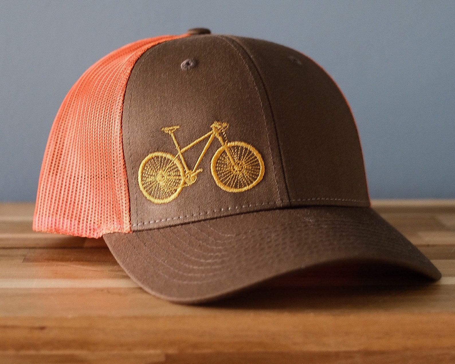 Bicycle Embroidered Trucker Hat Rust and Loden With - Etsy