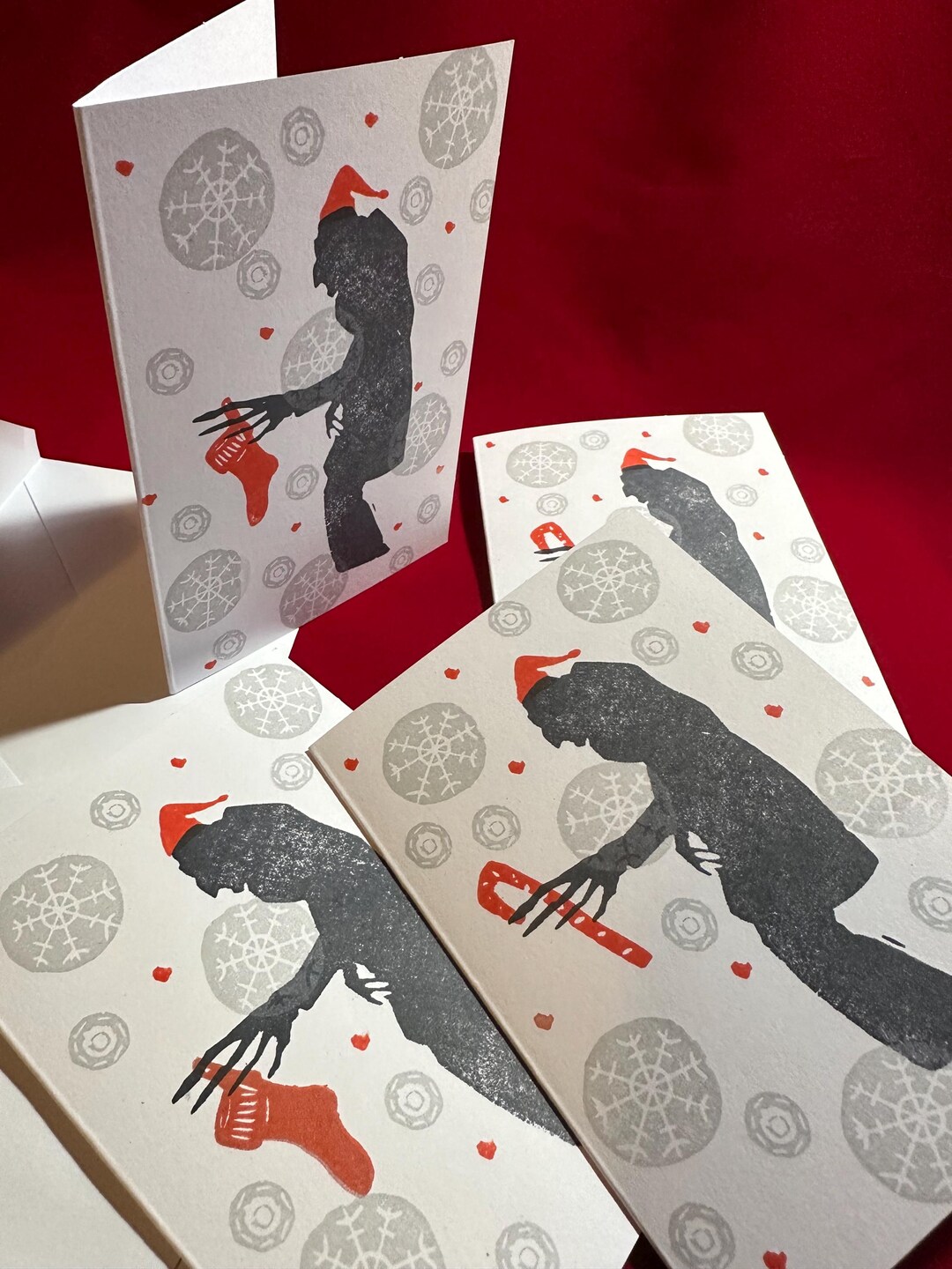 Nosferatu Santa Set of 4 Hand Made Unique Holiday Note Cards Block ...