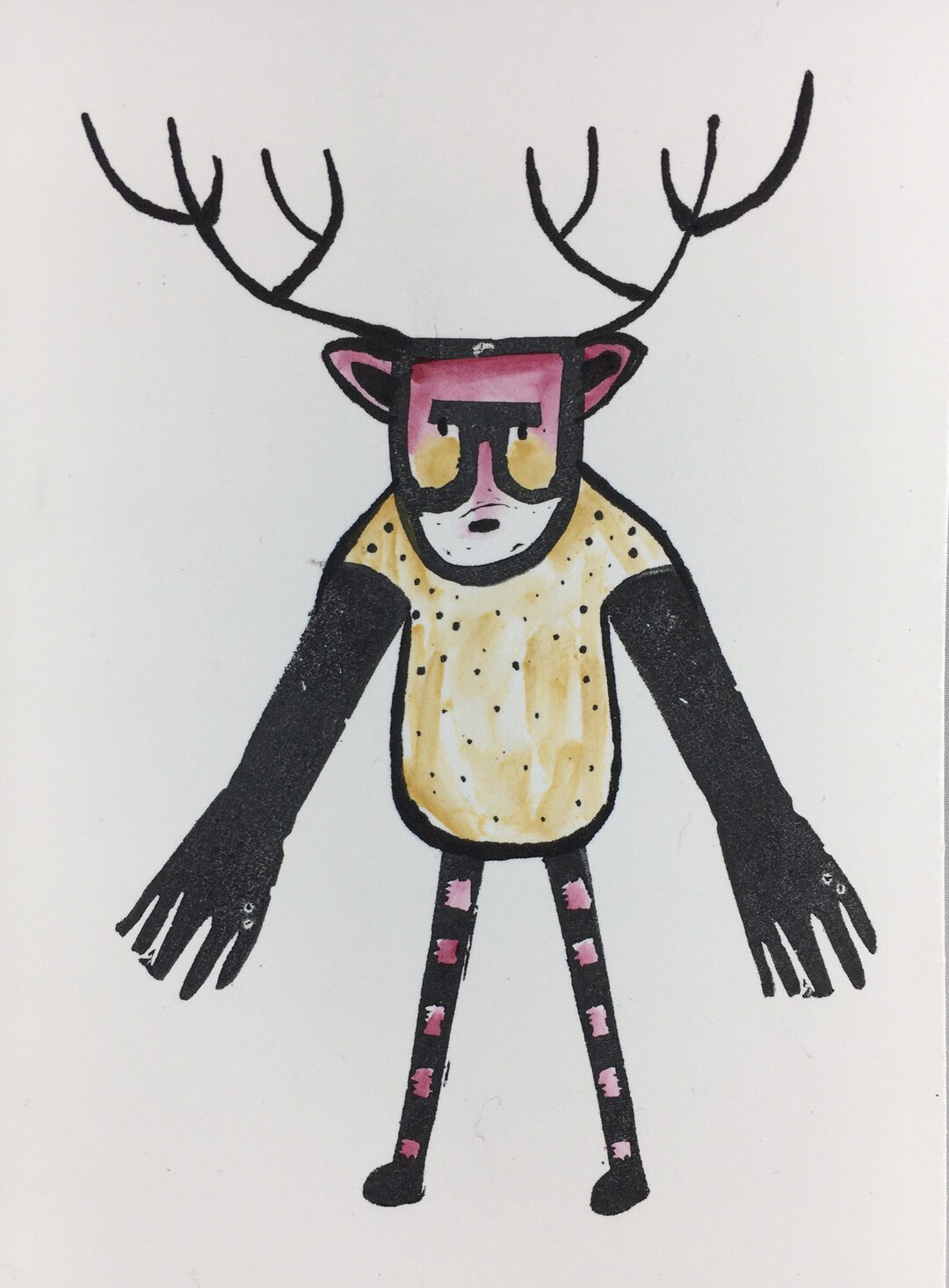 Great Horned Moose Man Elk Stag Shaman Hand Colored Linocut on Paper - Etsy