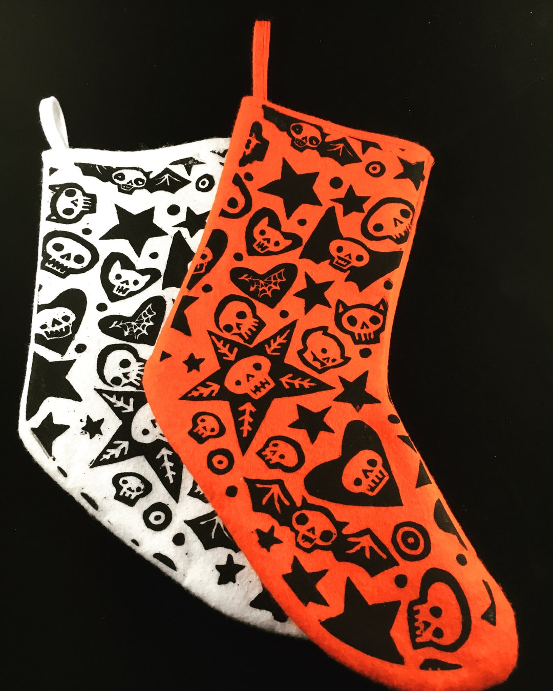 Halloween Creepmas Gothmas Holiday Stocking Screen Printed Black Ink on ...