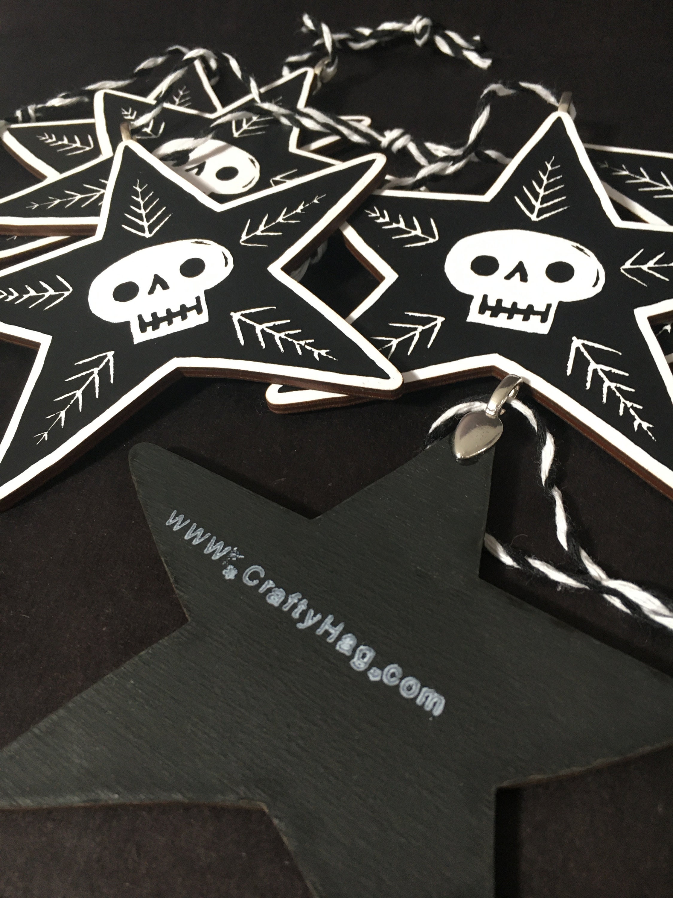 Skull Star Unusual Gothic Woodcut Style Ornament Hanging Wooden Spooky ...