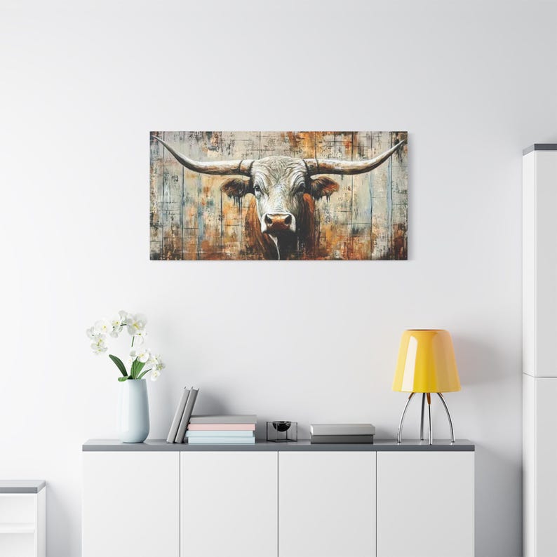 Longhorn Bull Canvas Painting, Rustic Western Wall Art - Etsy