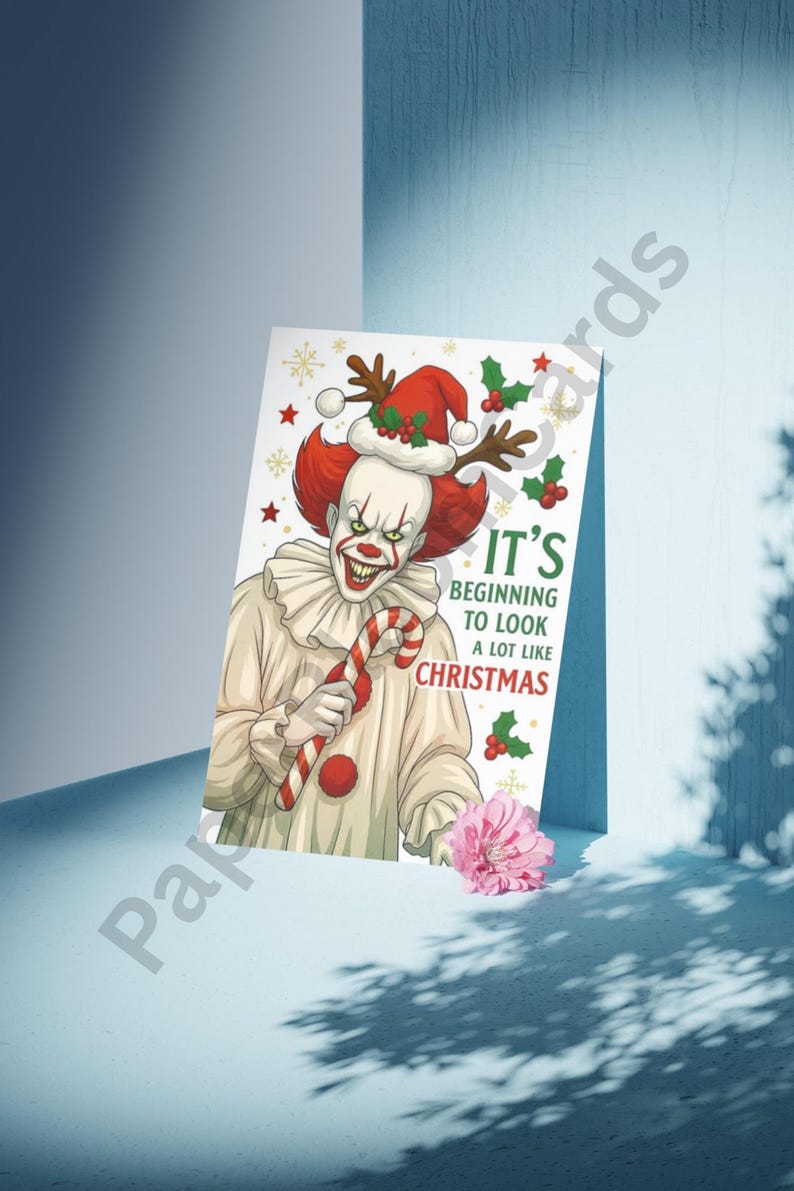 Creepy Pennywise Psycho Clown Christmas Card Horror Holiday Printable ...