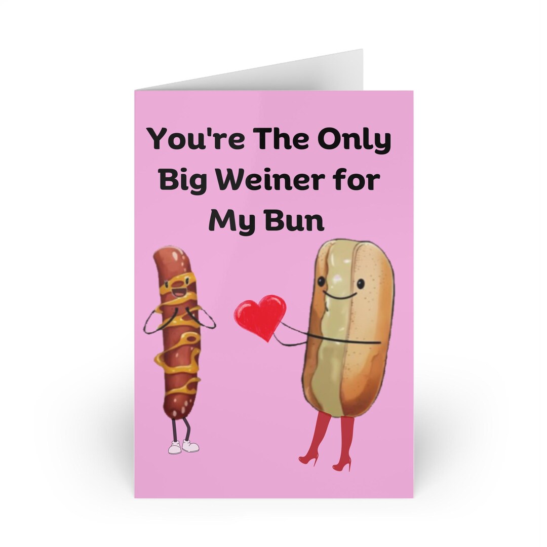 Funny Wink Bun Card Valentine Card Wiener Pun With Envelope, Red Heart ...