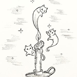 Candlestick Ghost Cats 5x7 Inch Print - Etsy