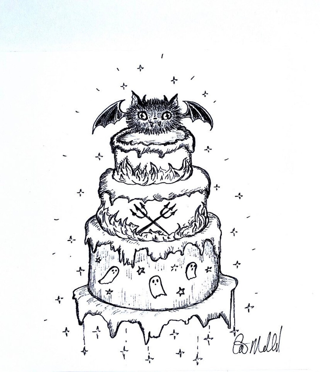 Devil’s Food Cake Print of Ink Drawing - Etsy