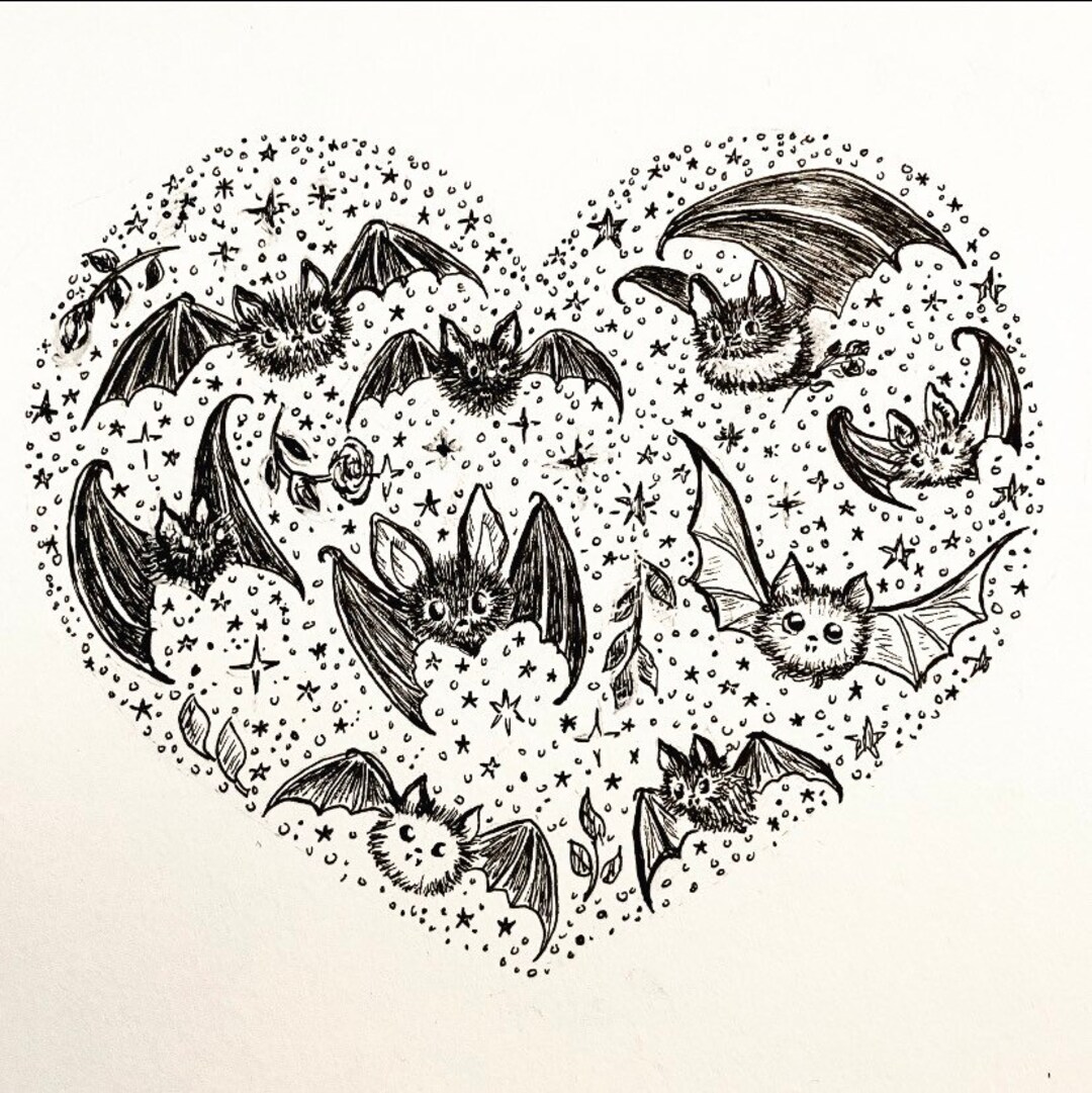 Valentine Bats 5x5 Original Ink Drawing - Etsy