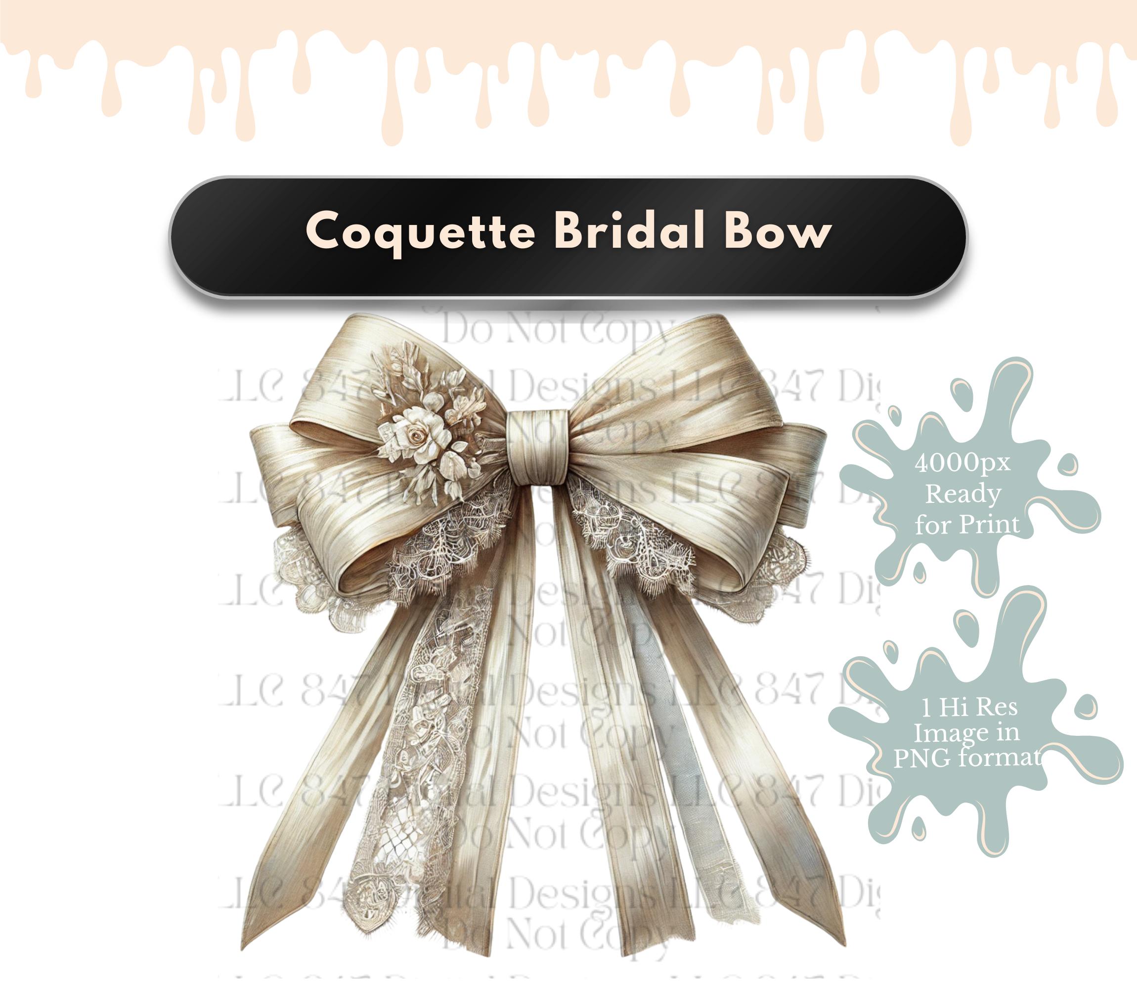 Wedding Coquette Bow PNG | Bridal Bow | Watercolor Floral Coquette Bow ...