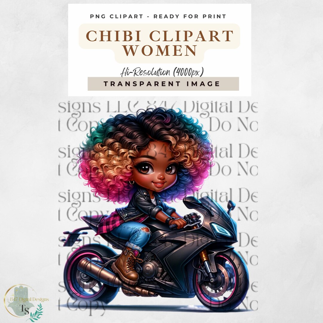 Chibi Woman Motorcycle PNG | Chibi Biker | Chibi Clipart | Black Girl ...