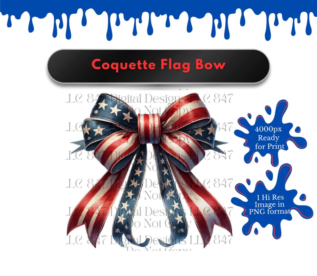 Patriotic Coquette Bow | American Flag PNG | 4th of July Sublimation ...