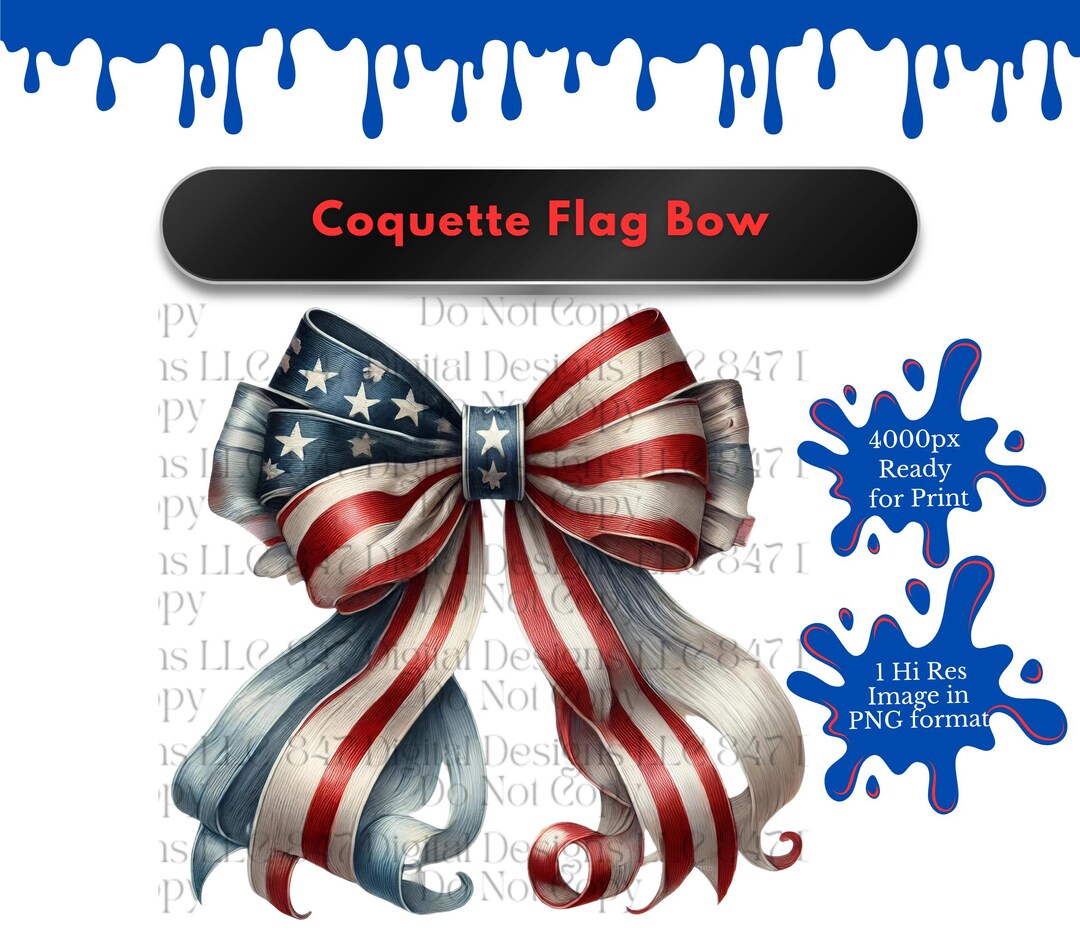 Patriotic Coquette Bow | American Flag PNG | 4th of July Sublimation ...