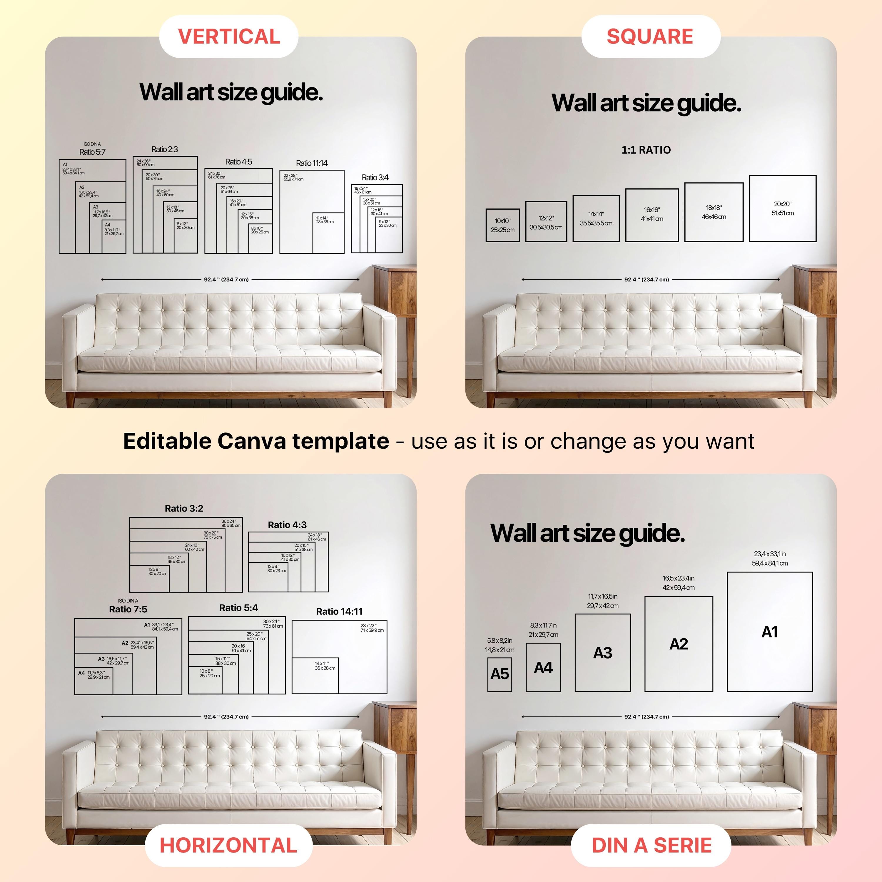 Wall Art Size Guide: Ratio & Frame Chart (editable Canva Template) - Etsy