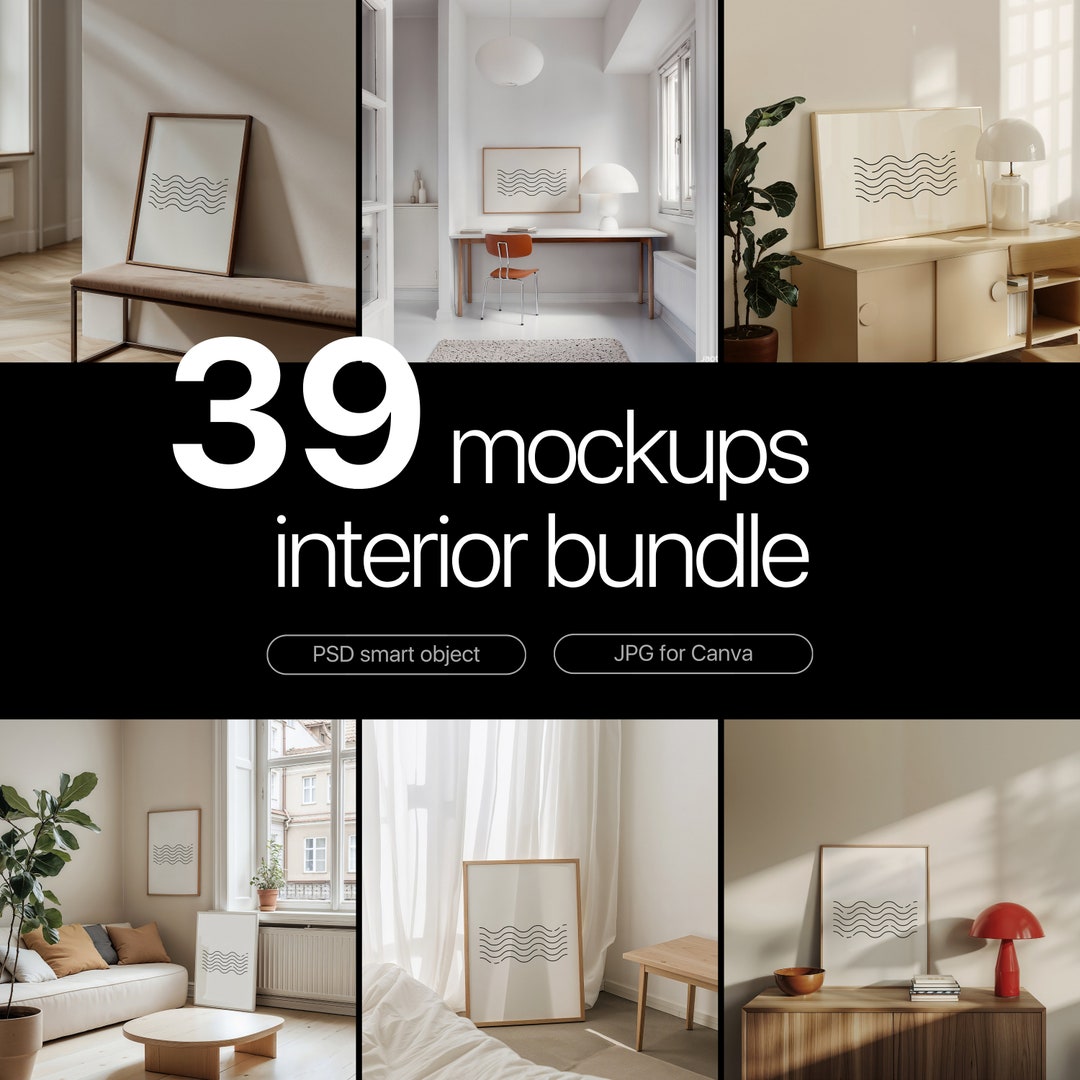 Interior Frame Mockup BUNDLE, Interior Mockup Bundle Set, Artwork Frame ...