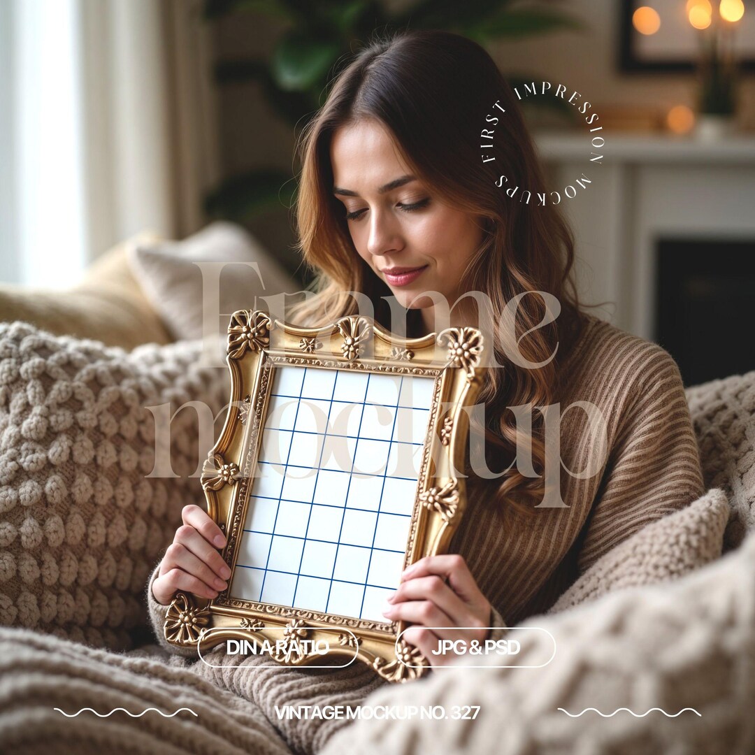 Gold Frame Mockup With Person, A4 Frame Mockup Template, Vintage Frame ...